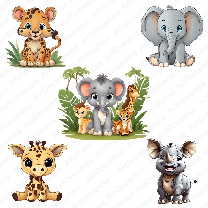Safari Animals Clipart PNG, Cute Animals, Lion, Hippo, Elephant ...
