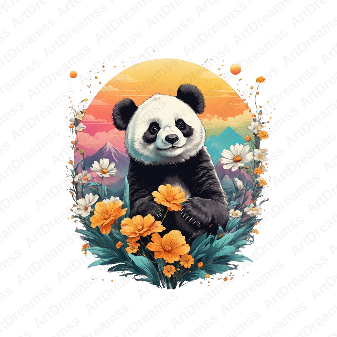 Cute Panda Clipart, Panda PNG, Floral Panda, T-shirt Design, High ...