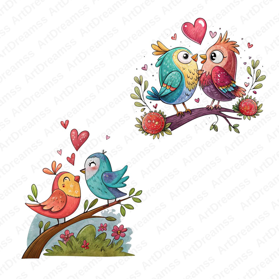 Valentine Birds Clipart, Cute Love Birds, Romantic PNG, High Quality - Etsy
