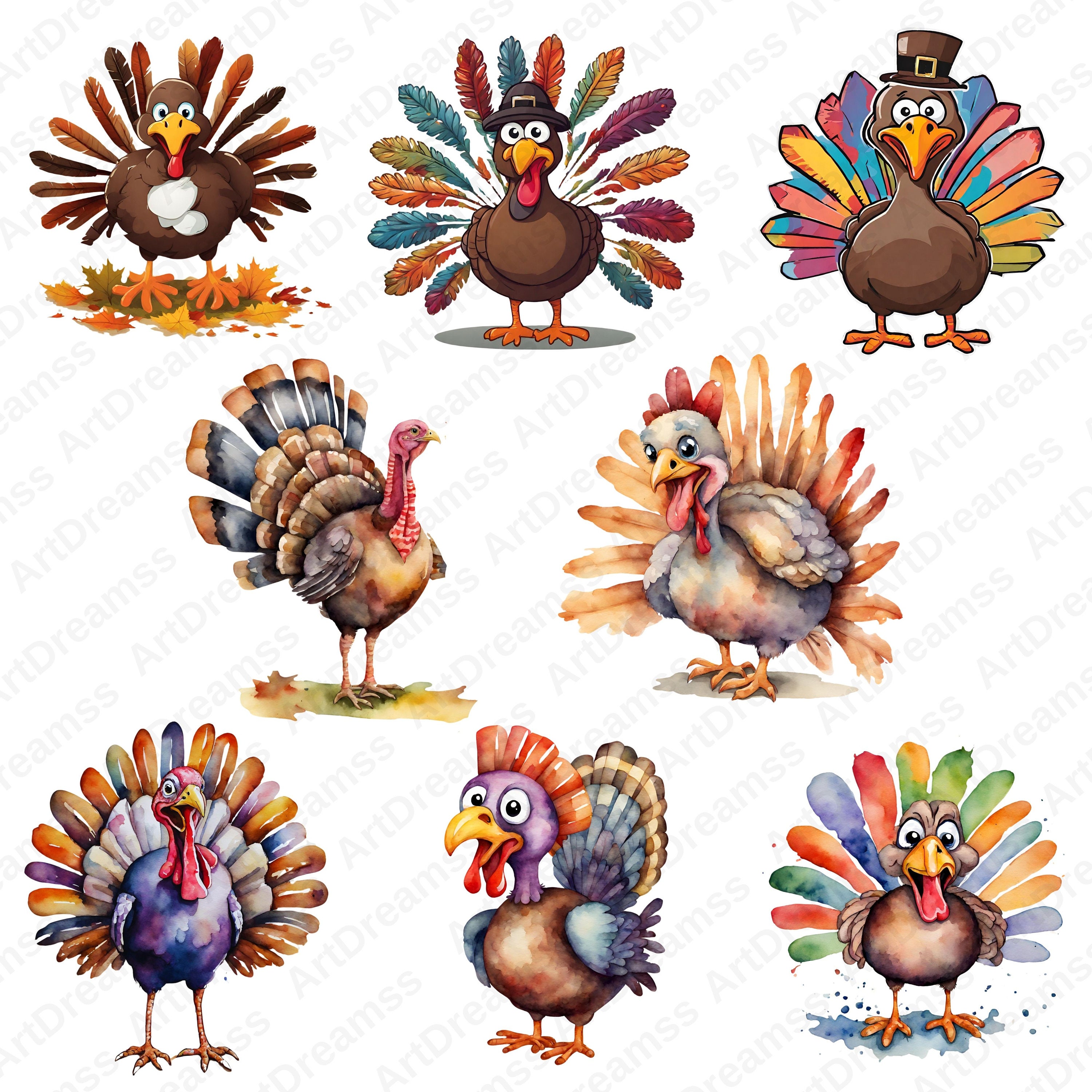 Thanksgiving Clipart PNG, Turkey Bunle, Turkey Watercolor, High Quality ...