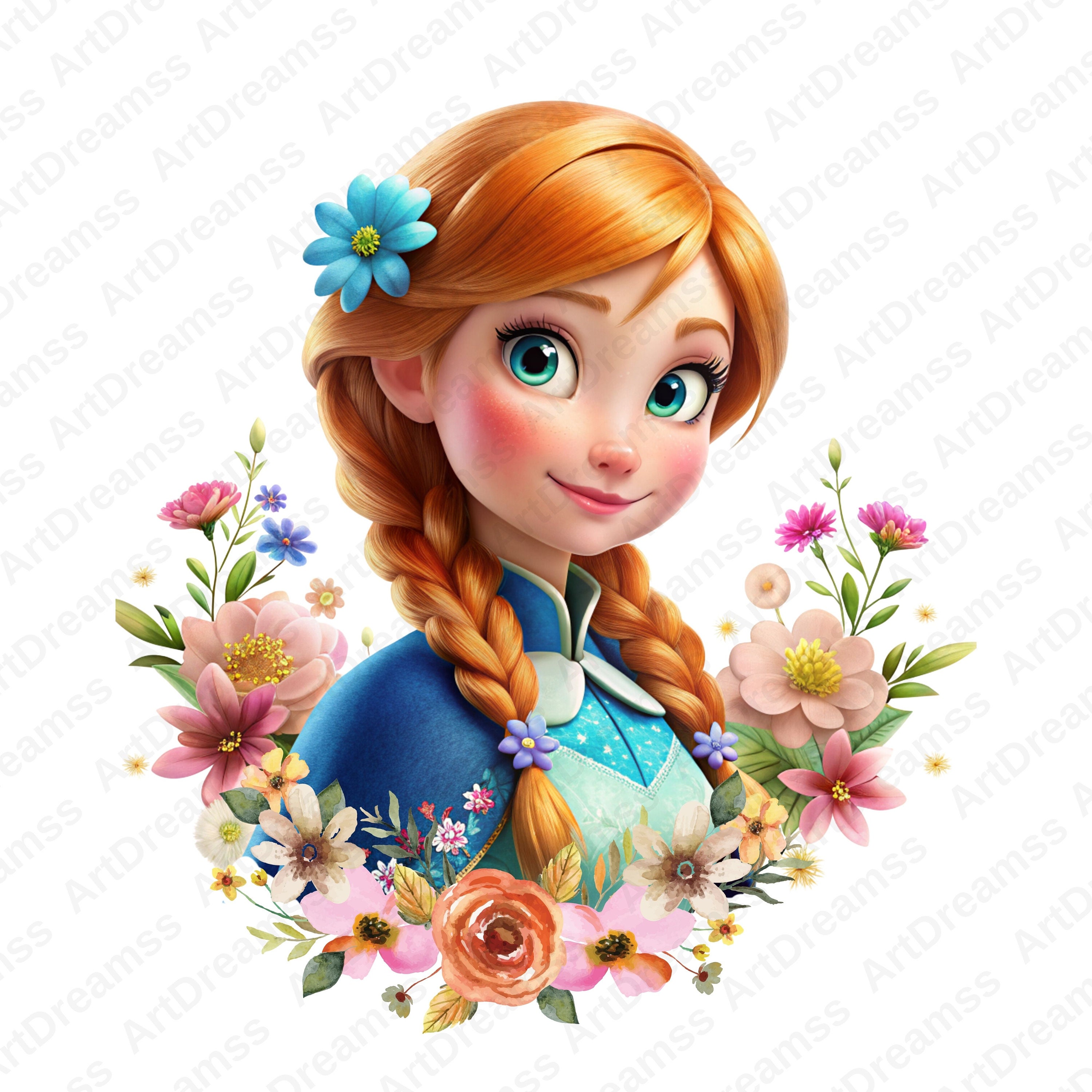 Frozen Anna Clipart PNG, Princess Anna With Flowers, Frozen for Print ...
