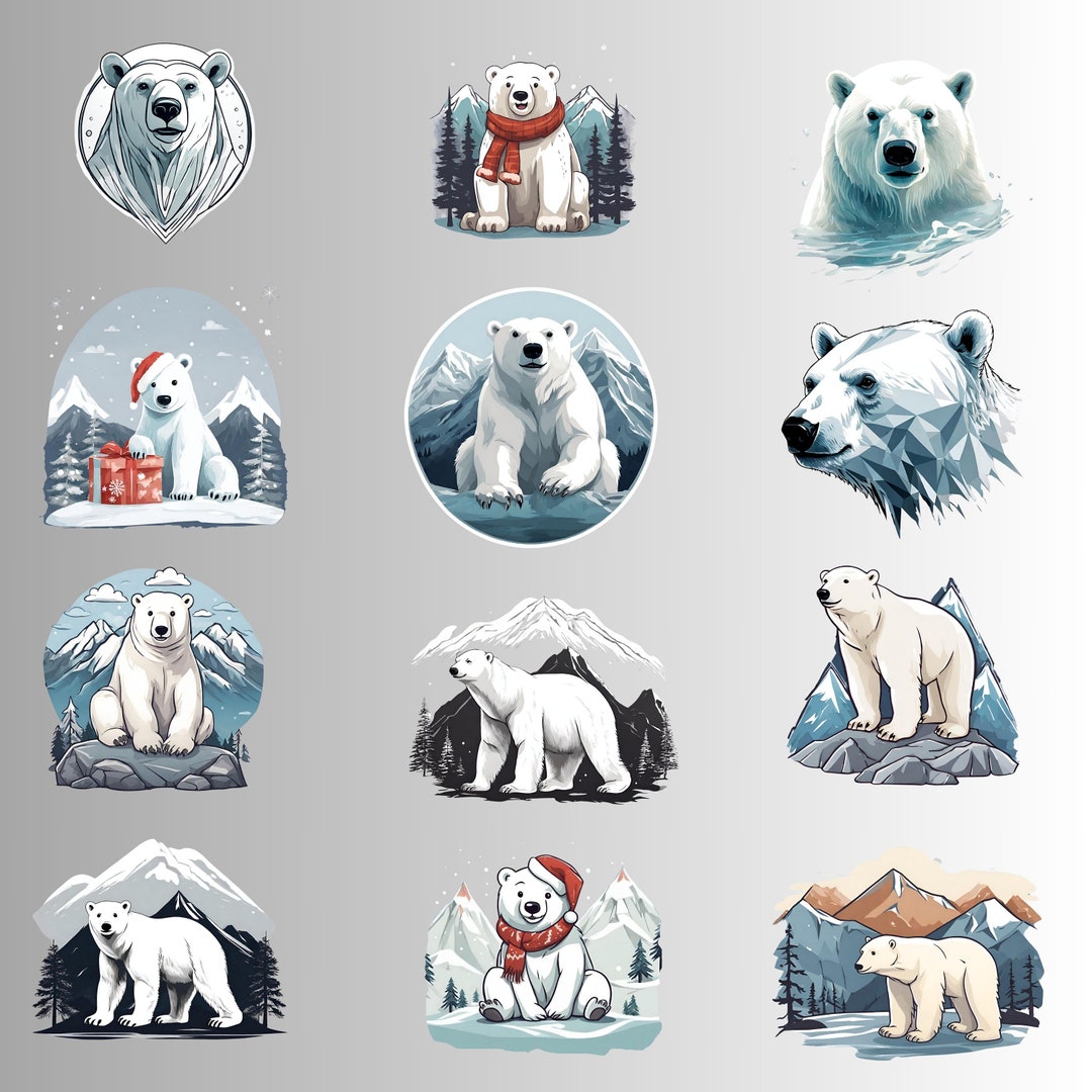 Polar Bear Clipart PNG, Christmas Polar Bear, Polar Bear Bundle, Cute ...