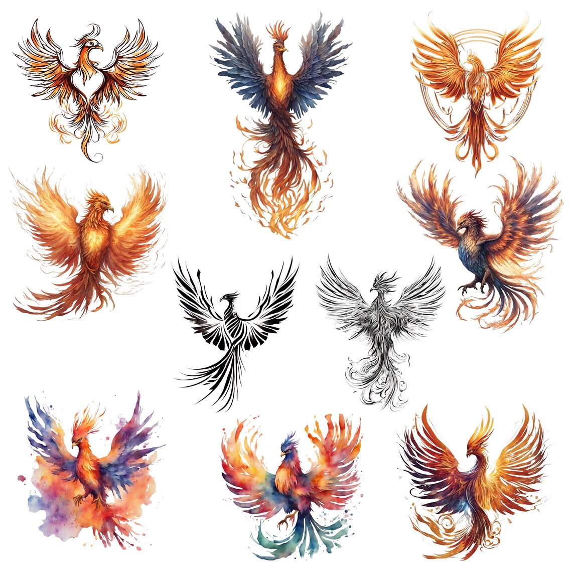 Phoenix Clipart PNG, Phoenix Watercolor, Phoenix Bird, Mythical Phoenix ...