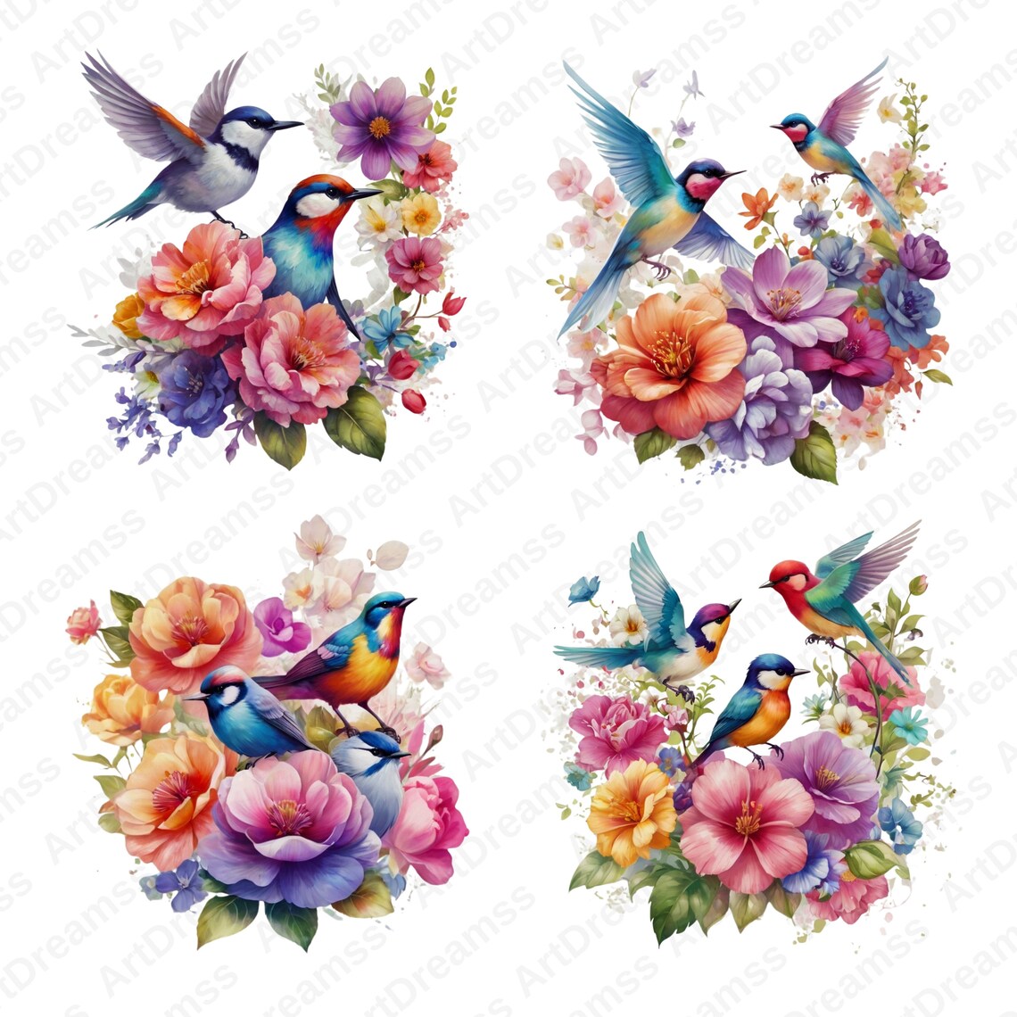 Birds Clipart PNG, Cute Birds, Floral Birds, Graphic Birds, Watercolor ...