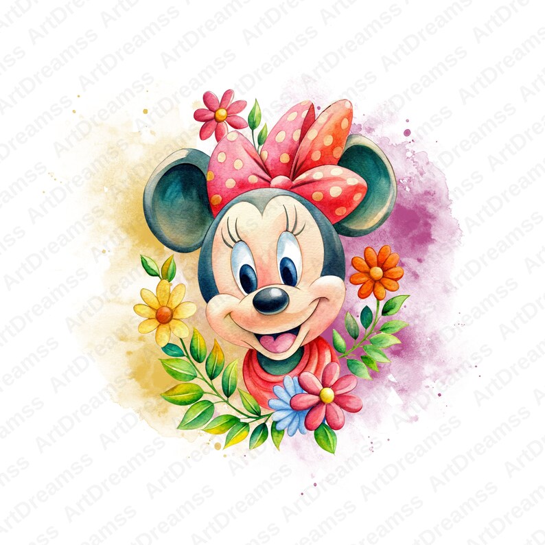 Minnie Mouse With Flowers Clipart PNG, Cute Minnie Mouse, Cartoon ...