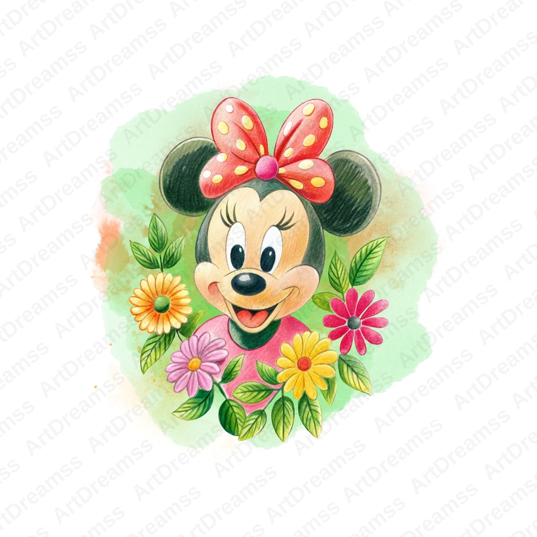 Minnie Mouse With Flowers Clipart PNG, Cute Minnie Mouse, Cartoon ...