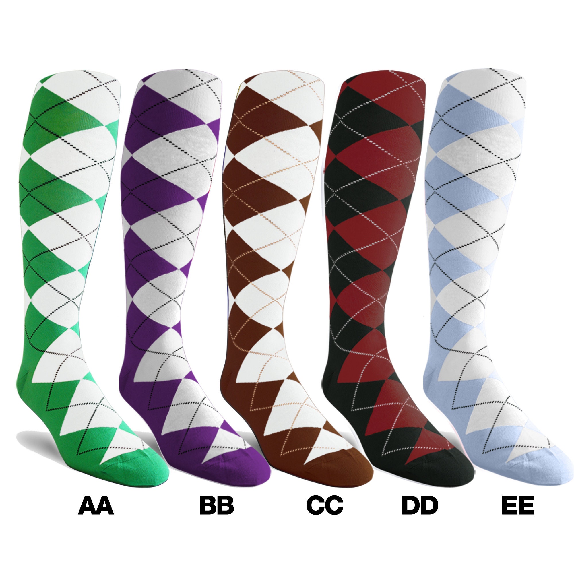 Colorful Knee High Argyle Cotton Socks for Men Women and Youth (AA-ZZ ...