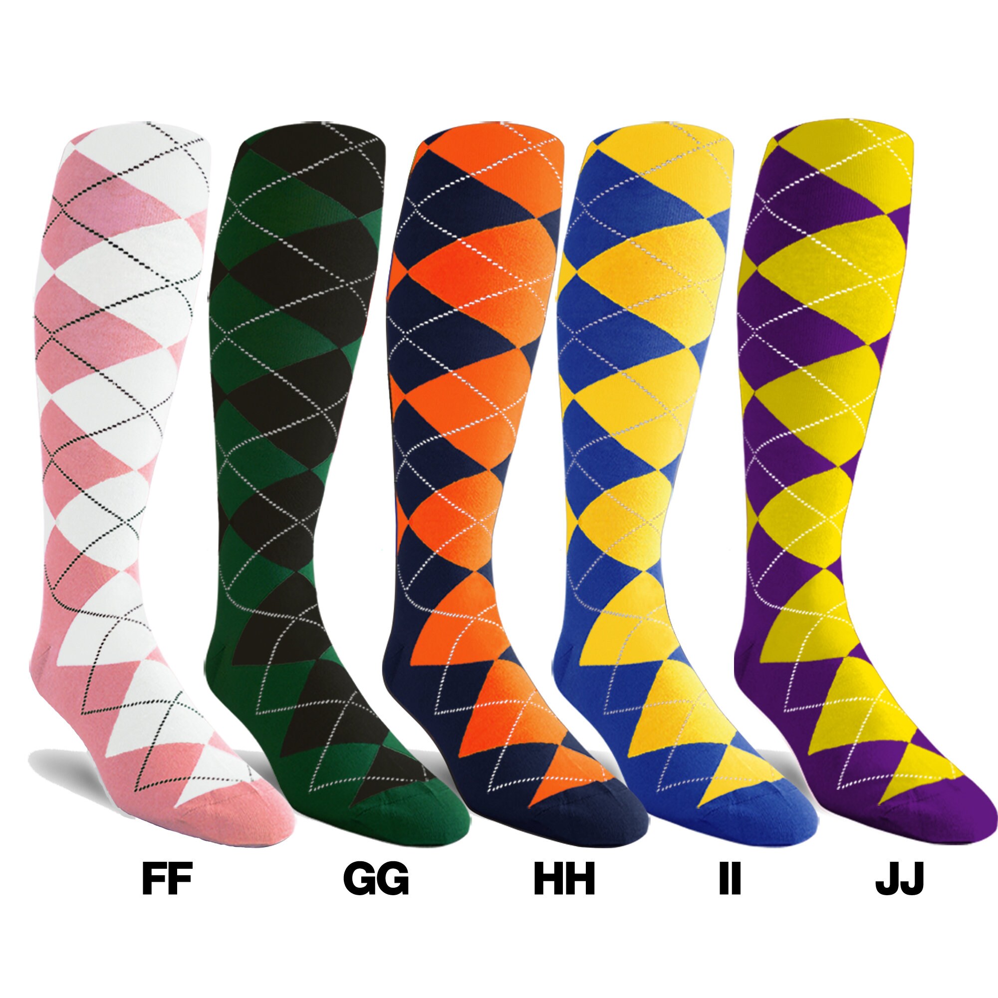 Colorful Knee High Argyle Cotton Socks for Men Women and Youth (AA-ZZ ...