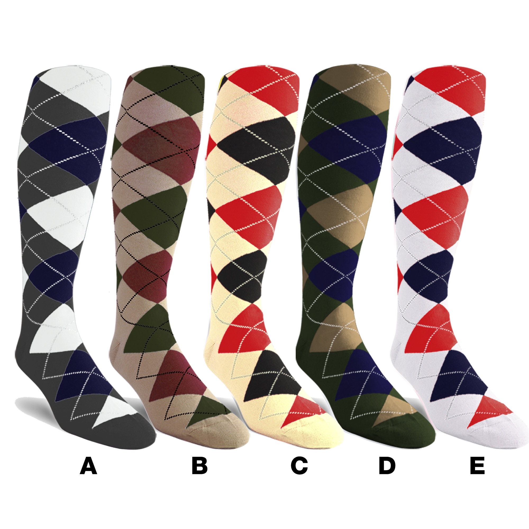 Colorful Knee High Argyle Cotton Socks for Men Women and Youth (A-Z) by ...
