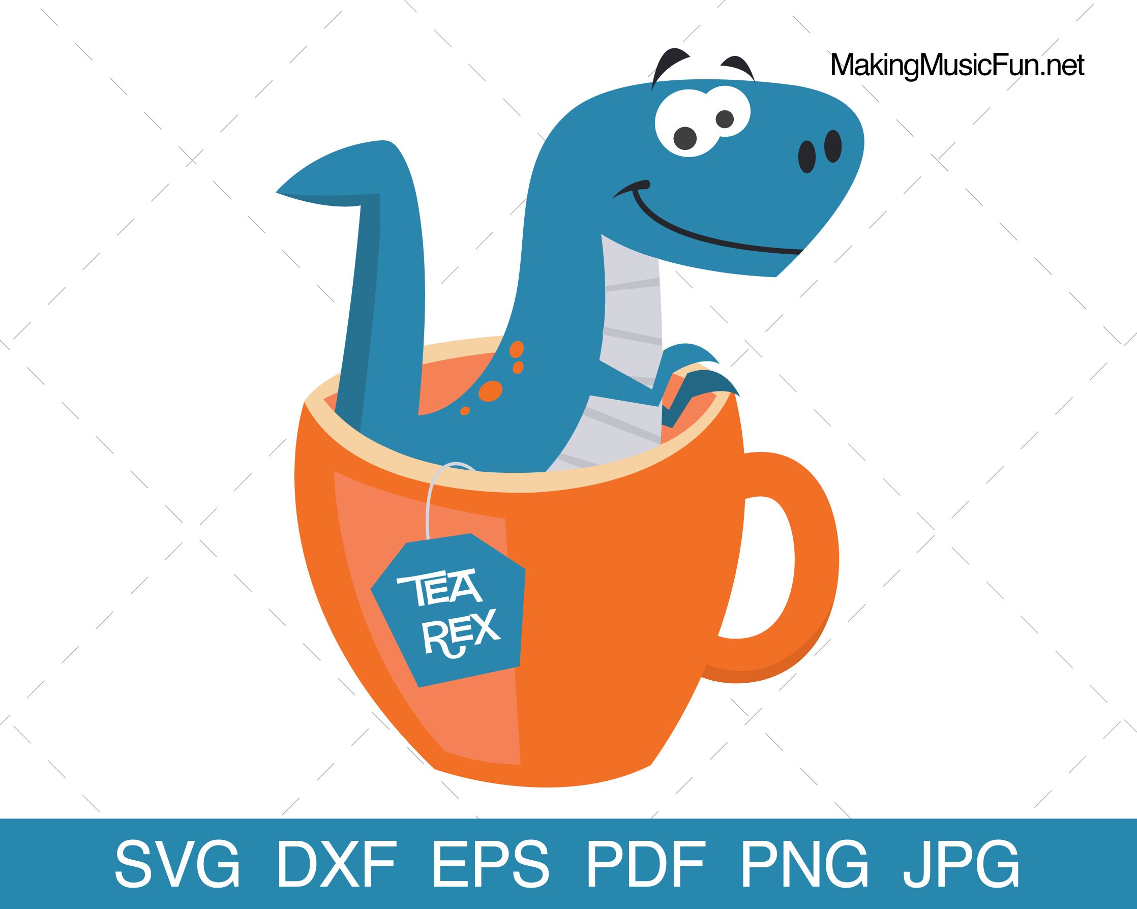 Tea-rex SVG Cricut & Silhouette Cut Files. Cartoon T-rex Dinosaur Tea ...