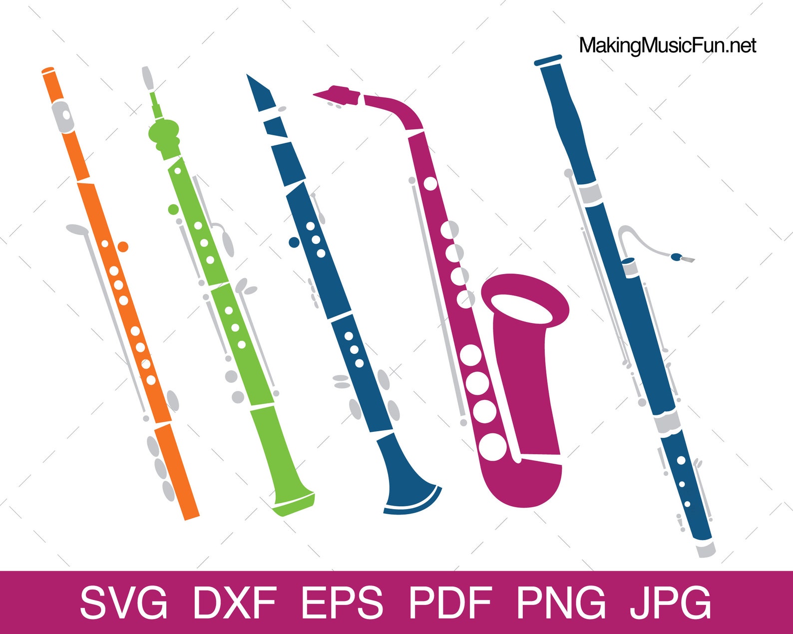 Woodwind Family - SVG Cricut Files. Flute, Oboe, Clarinet, Saxophone ...