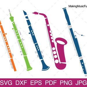 Woodwind Family - SVG Cricut Files. Flute, Oboe, Clarinet, Saxophone ...