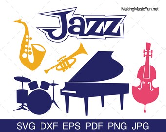 Jazz Band SVG Files Silhouette clipart Saxophone SVG Image Musical ...