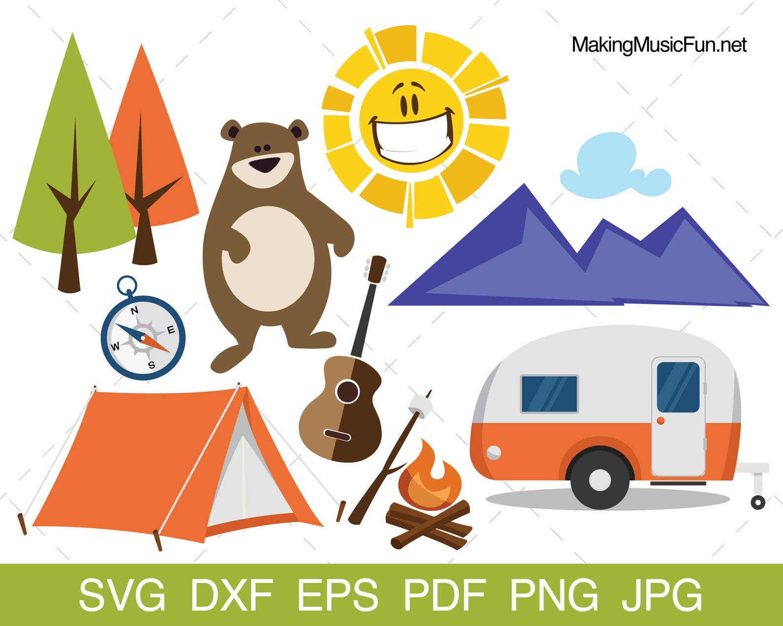 Camping - Cricut & Silhouette SVG Cut Files. Camping, Campfire, Guitar ...
