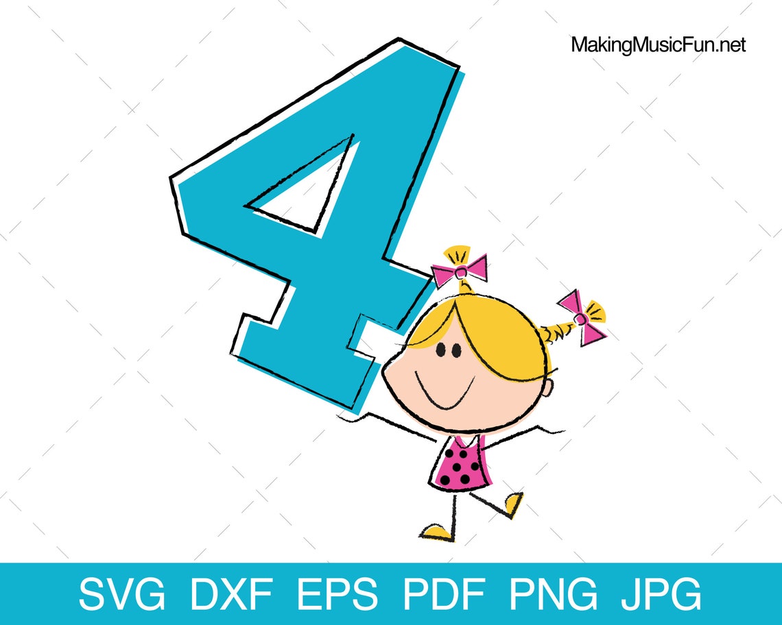 Fourth Birthday SVG Cricut Cut Files. Girl Number Four Birthday Clip ...