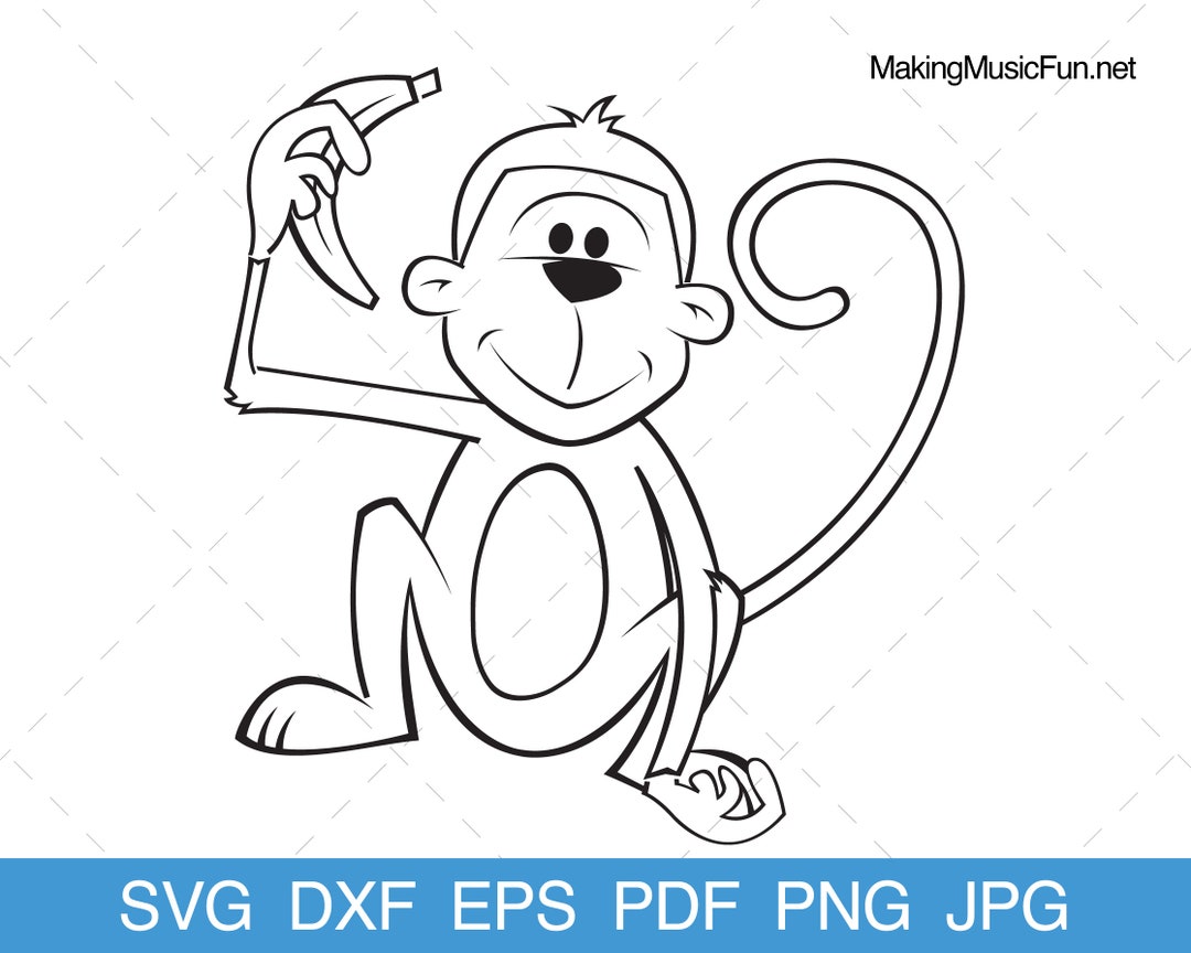 Monkey With Banana - Cricut & Silhouette SVG Cut Files. Cute Cartoon ...