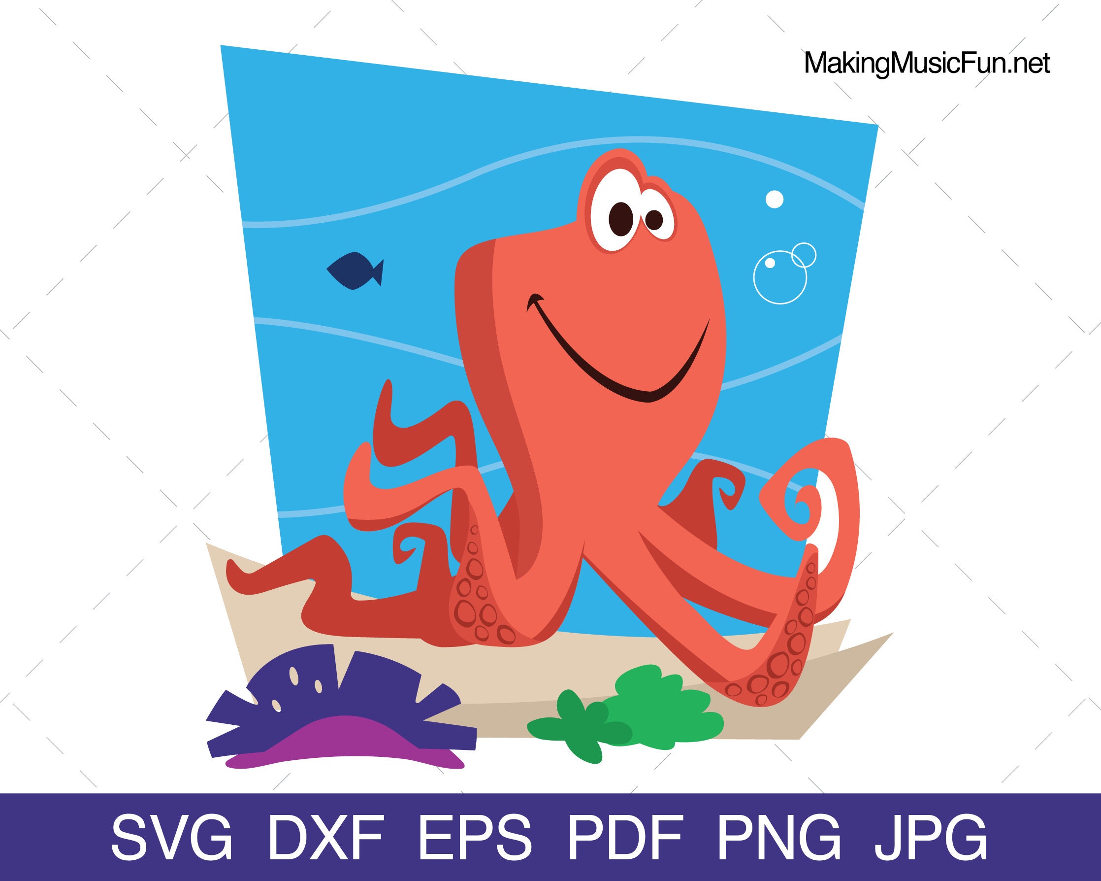 Octopus SVG Cricut & Silhouette Cut Files. Cartoon Octopus W/background ...