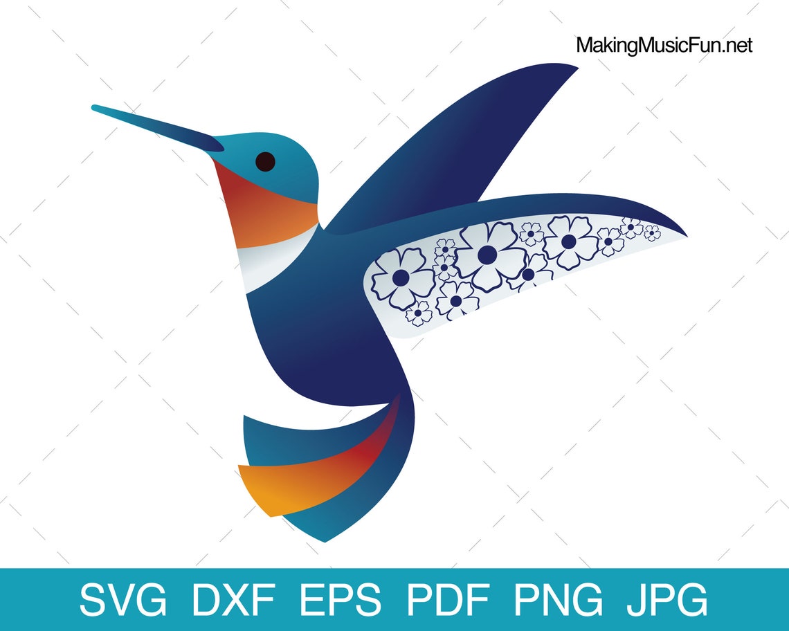 Hummingbird - SVG Cricut Silhouette Cut Files. Stylized Hummingbird W ...