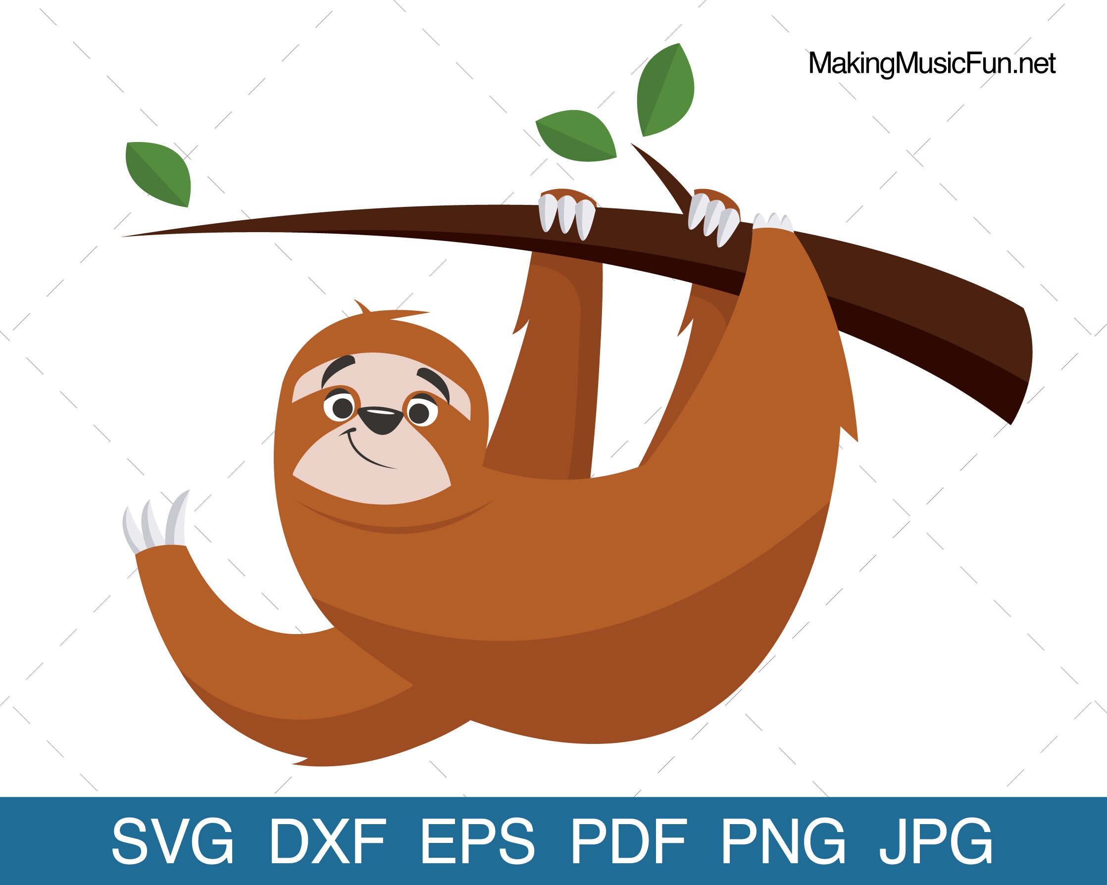 Sloth SVG Cricut Cut Files. Cute Happy Cartoon Sloth Vector ...