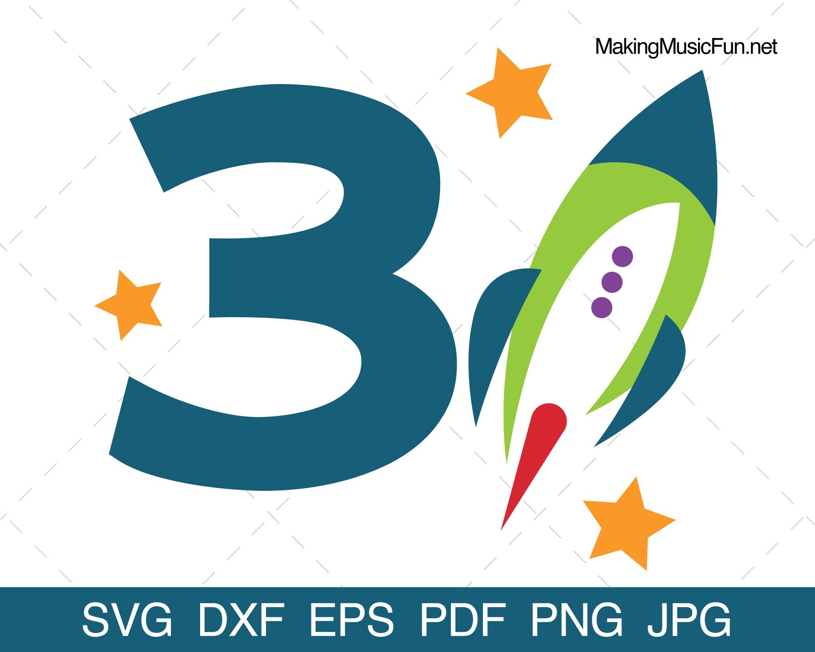 Third Birthday - SVG Cricut Cut Files. Rocket Number Three Birthday ...