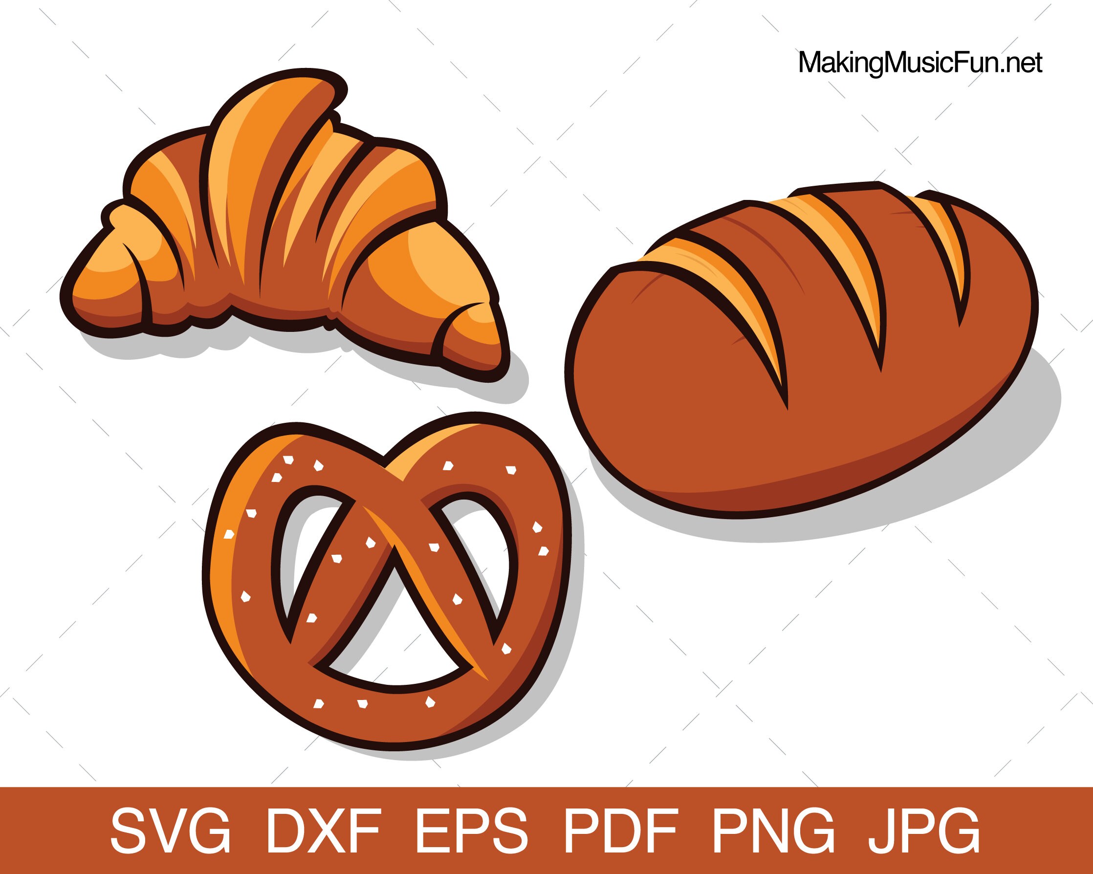 Croissant, Bread, Pretzel - SVG Cricut & Silhouette Cut Files. Bakery ...