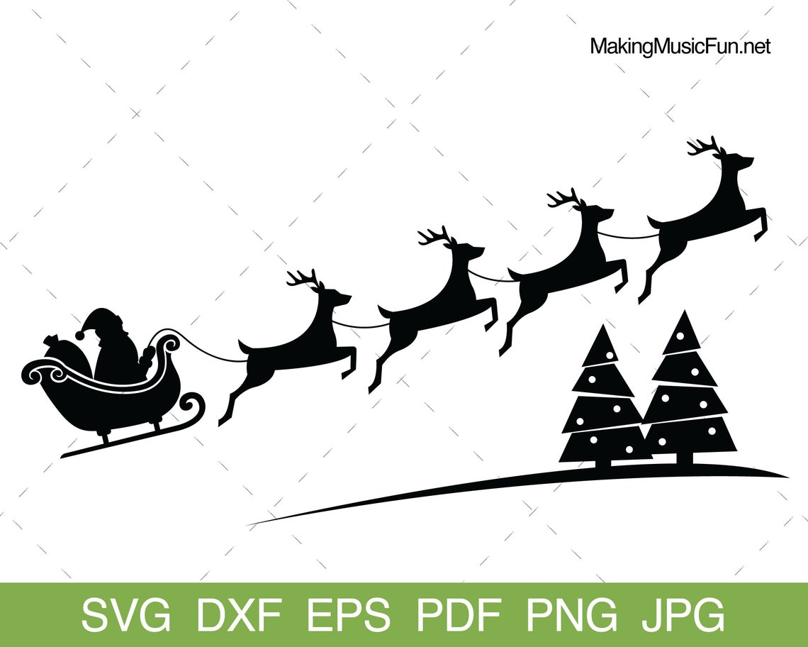 Santa, Sleigh and Reindeer - SVG Cricut & Silhouette Cut Files. Santa ...