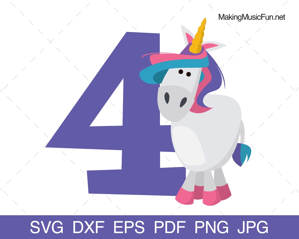 Fourth Birthday SVG Cricut Cut Files. Unicorn Number Four Birthday Clip ...