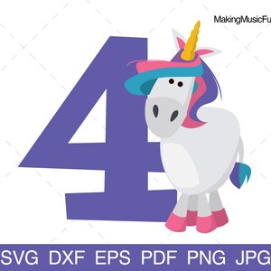 Fourth Birthday SVG Cricut Cut Files. Unicorn Number Four Birthday Clip ...