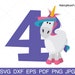 Fourth Birthday SVG Cricut Cut Files. Unicorn Number Four Birthday Clip ...