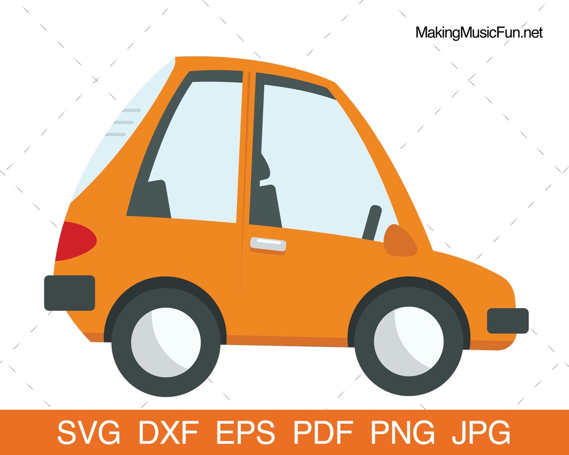 Cartoon Car SVG Cricut & Silhouette Cut Files. Orange Car Clip Art and ...