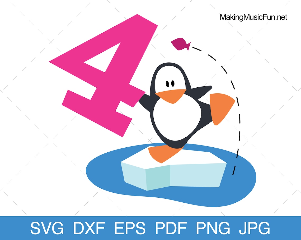 Forth Birthday SVG Cricut Cut Files. Penguin Number Four Birthday Clip ...