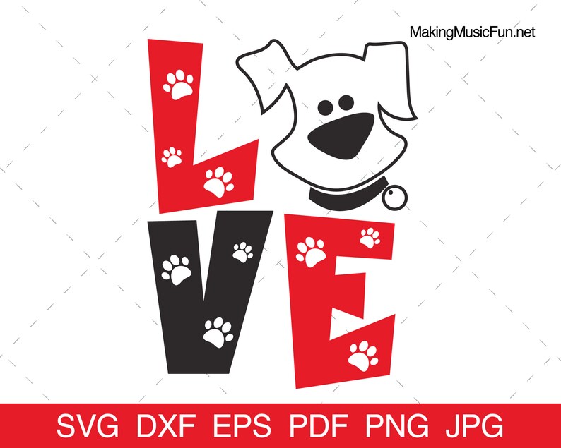 LOVE Dog SVG Cricut & Silhouette Cut Files. LOVE Dog Paw Print Clip Art ...