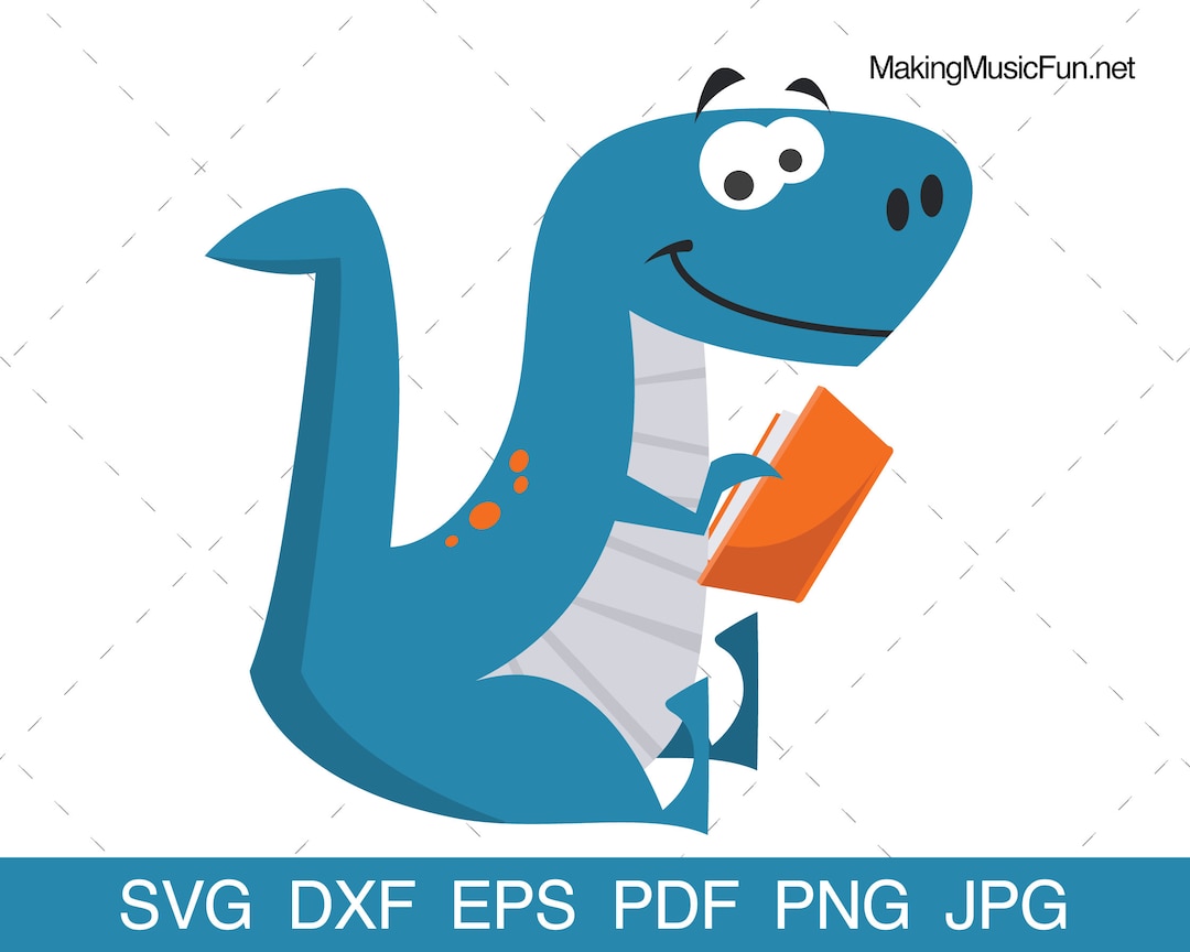 Dinosaur Reading - SVG Cricut & Silhouette Cut Files. T-rex Reading ...
