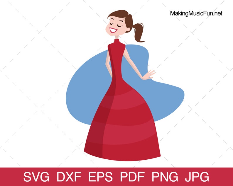 Attractive Smiling Young Woman in a Long Red Dress. Vector - Etsy