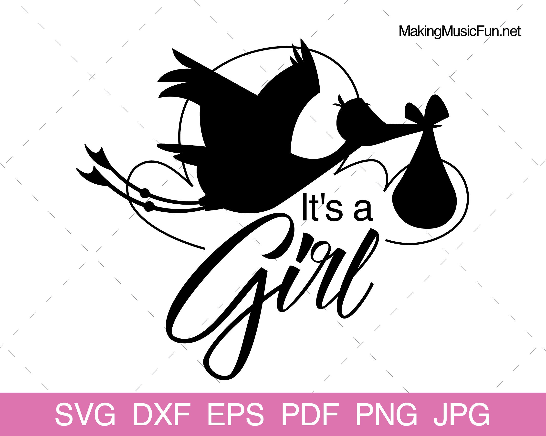 Stork Silhouette SVG Cricut Cut Files. It's a Girl W/stork Clip Art ...