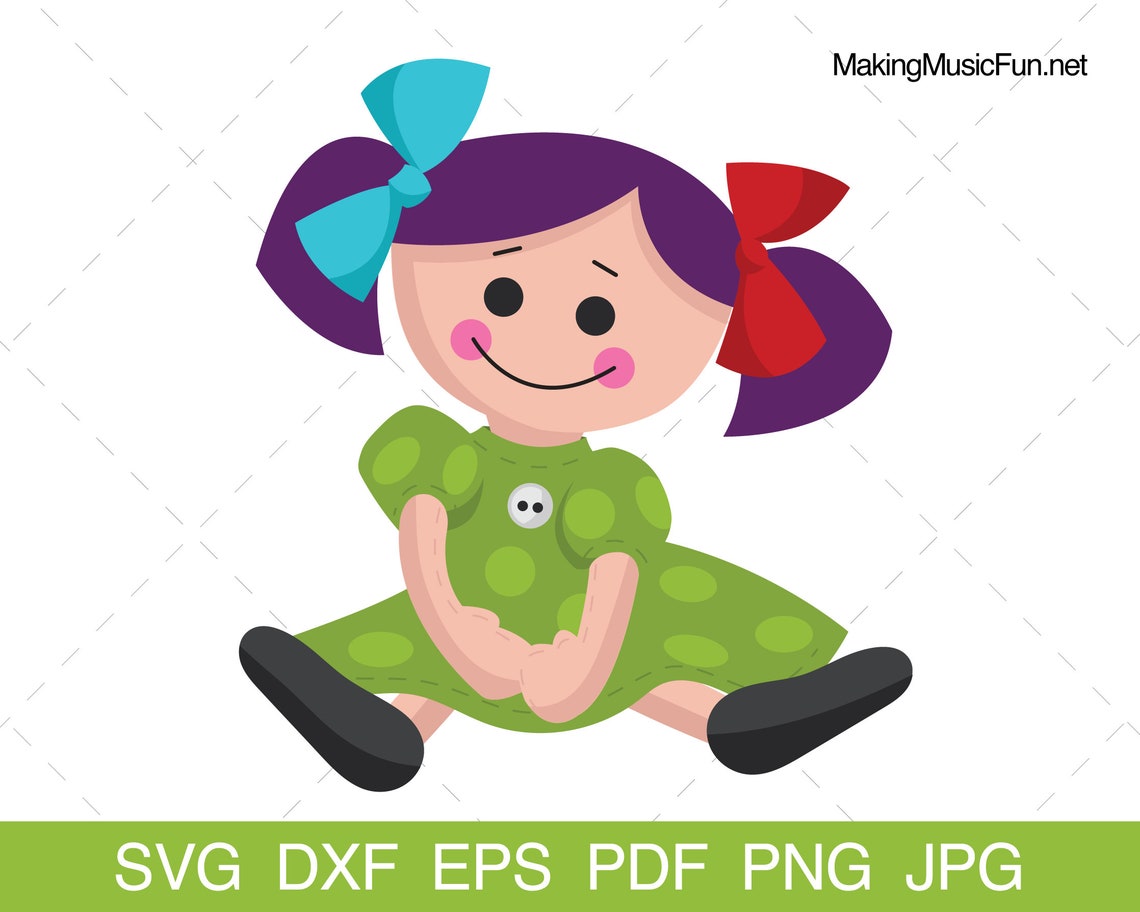 Rag Doll SVG Cricut Files. Girl Rag Doll With Pigtails Stuffed Clip Art ...