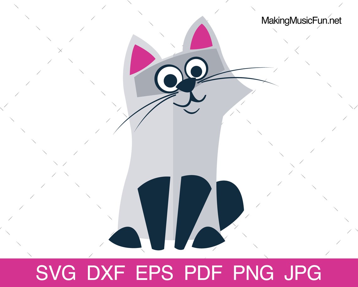 Cat SVG Cricut & Silhouette Cut Files. Gray Funny Cartoon - Etsy
