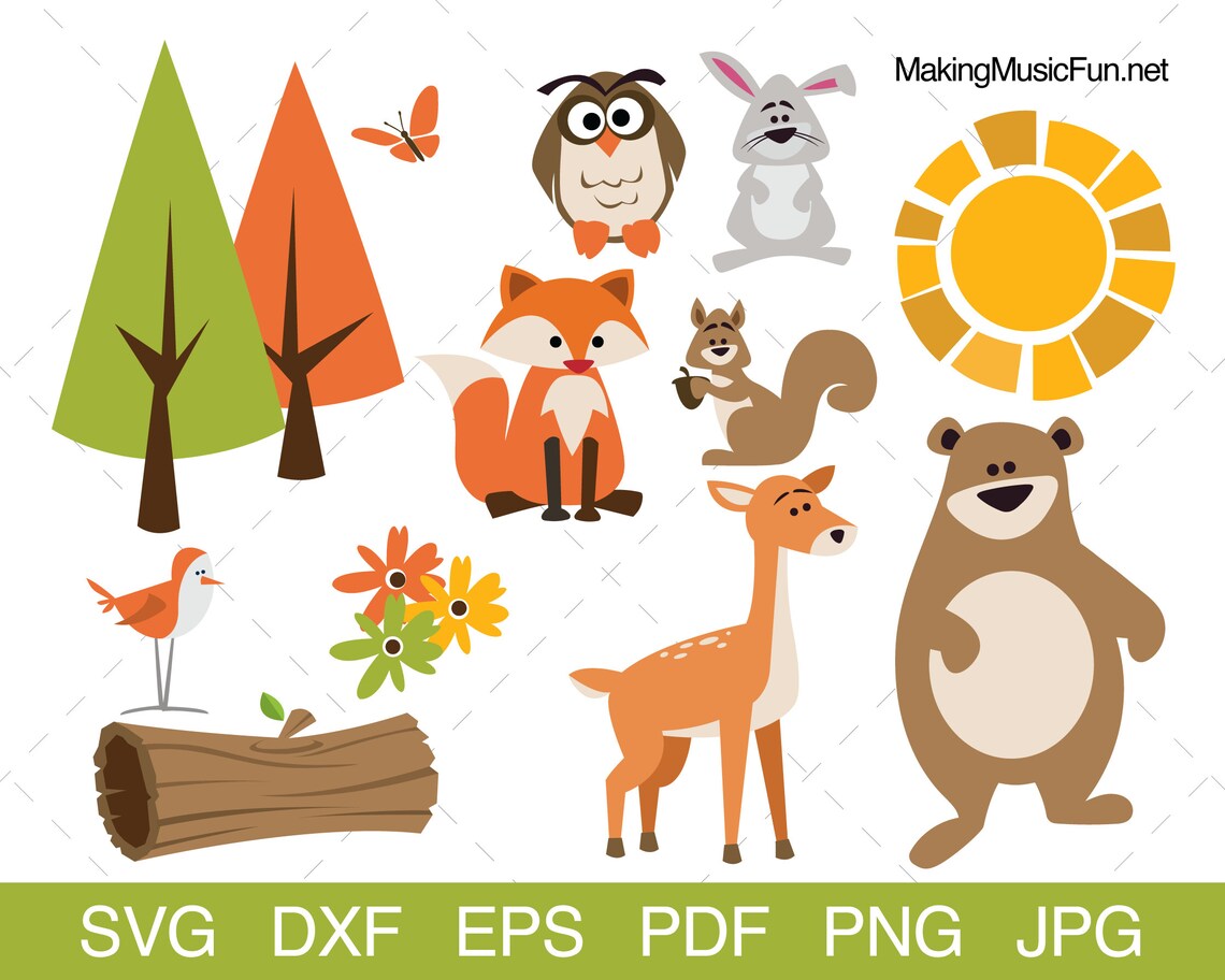 Woodland Animals SVG Forest Animal Clip Art. Bear, Deer, Rabbit, Fox ...