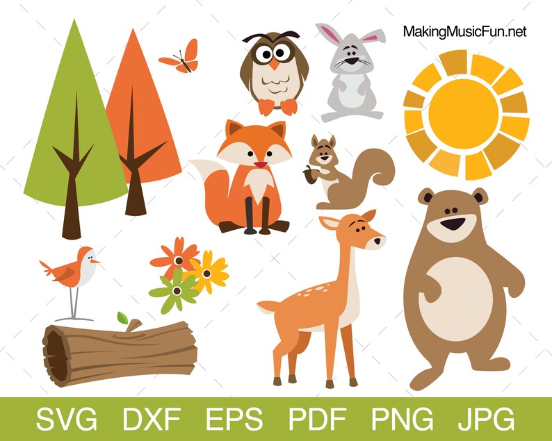 Woodland Animals SVG Forest Animal Clip Art. Bear, Deer, Rabbit, Fox ...