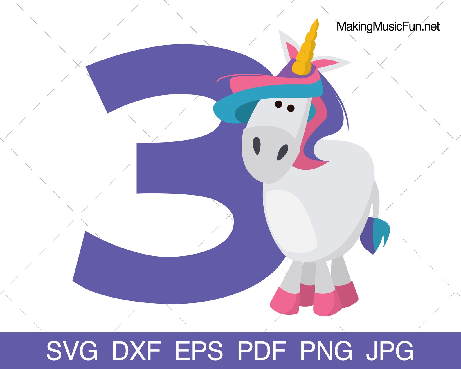 Third Birthday SVG Cricut Cut Files. Unicorn Number Three Birthday Clip ...