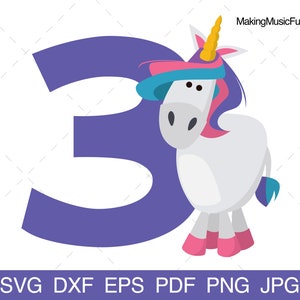 Third Birthday SVG Cricut Cut Files. Unicorn Number Three Birthday Clip ...