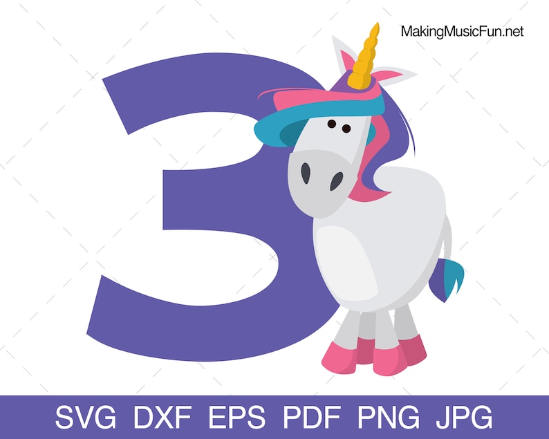 Third Birthday SVG Cricut Cut Files. Unicorn Number Three Birthday Clip ...