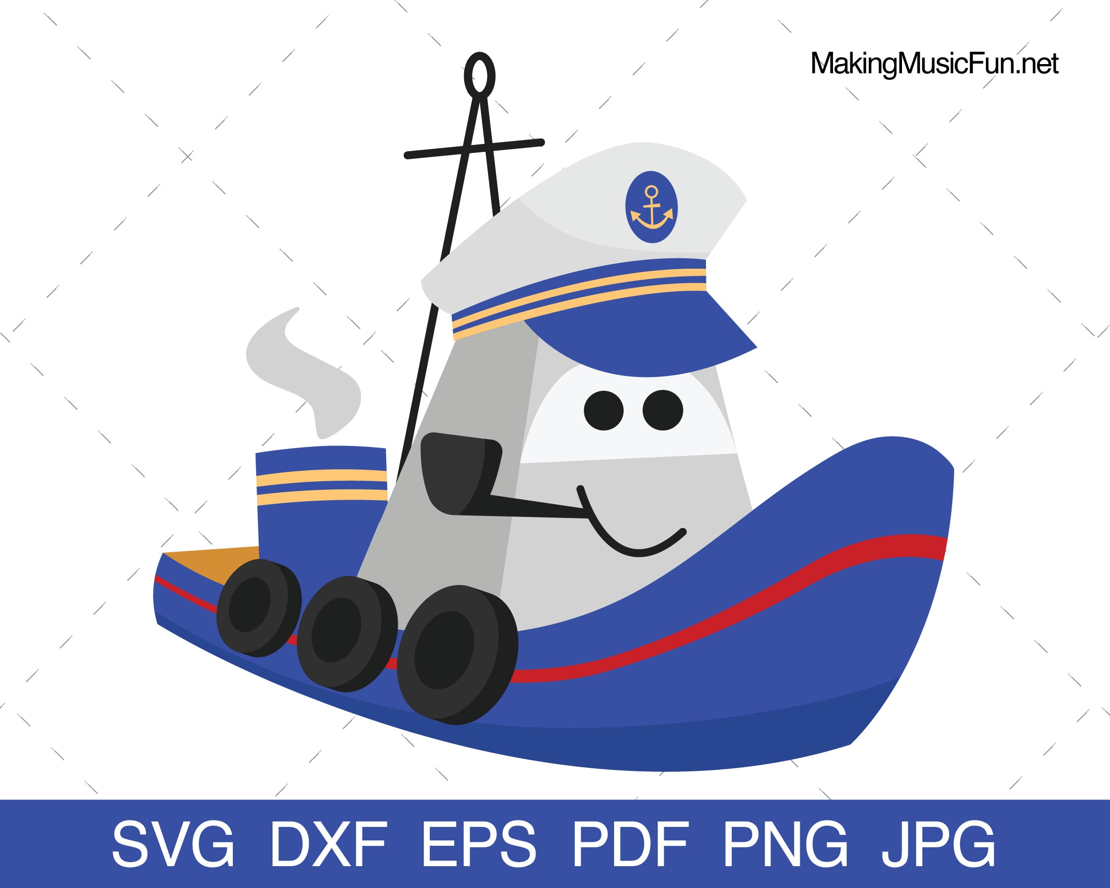 Tug Boat - Cricut & Silhouette SVG Cut Files. Cartoon Tug Boat Clip Art ...