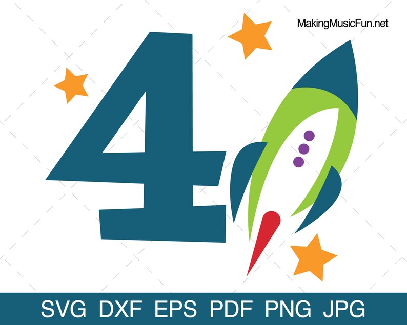 Fourth Birthday SVG Cricut Cut Files. Rocket Number Four - Etsy