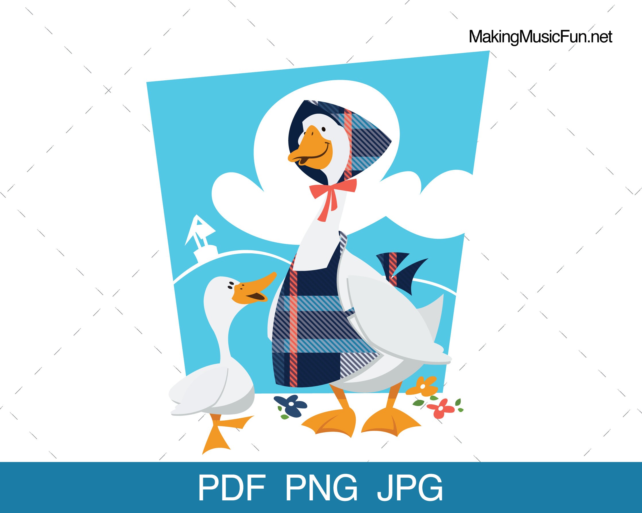Mother Goose, Baby Goose and Background Clip Art. Cartoon Mother Goose ...