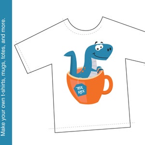 Tea-rex SVG Cricut & Silhouette Cut Files. Cartoon T-rex Dinosaur Tea ...