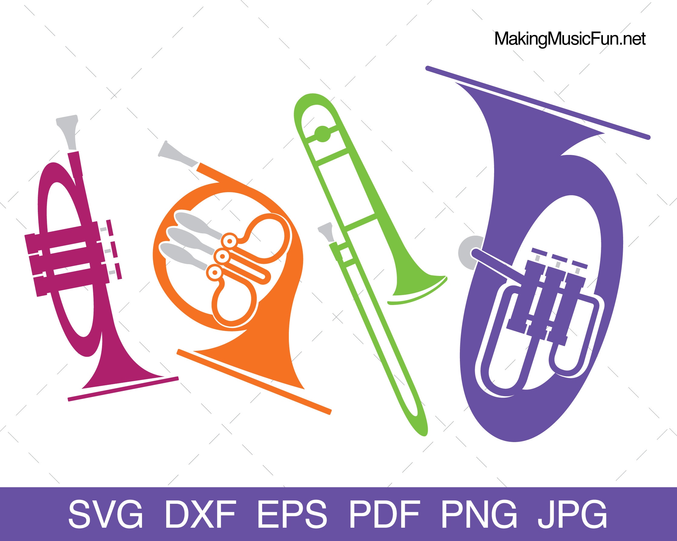 Brass Family - SVG Cricut Cut Files. Trumpet, French Horn, Trombone ...