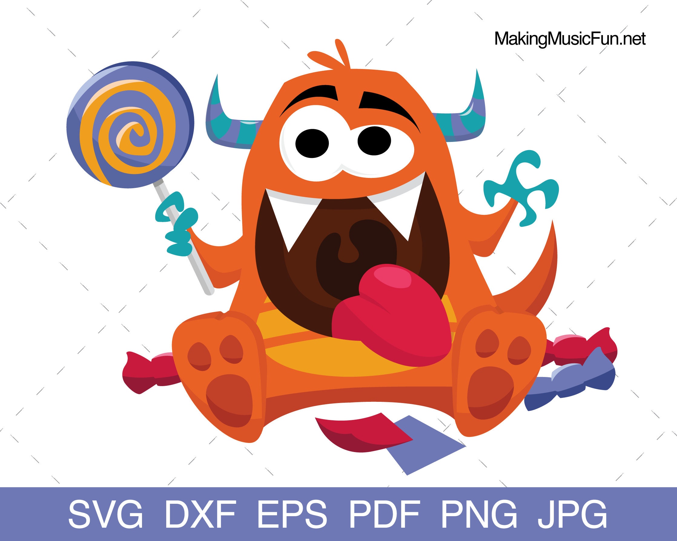 Candy Monster - SVG Cricut & Silhouette Cut Files. Candy Monster Clip ...