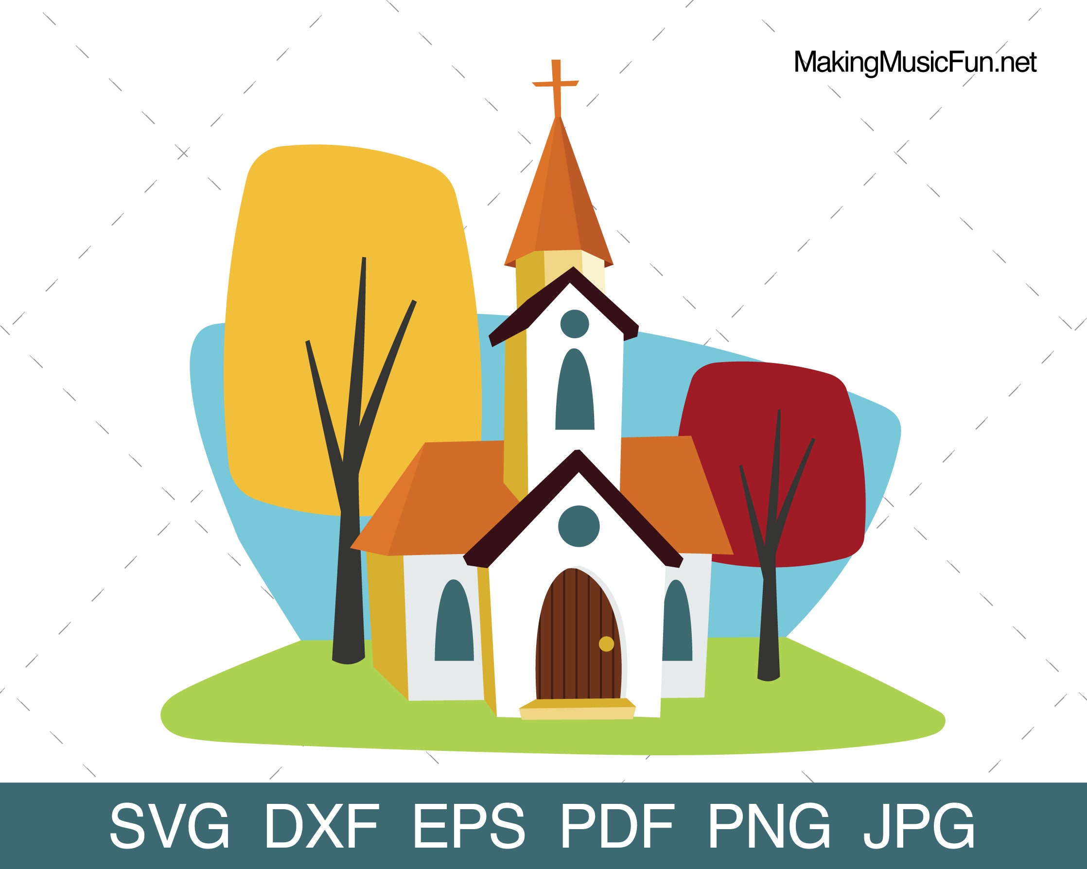 Country Church Cricut SVG Cut File. County Church With Trees Clip Art ...