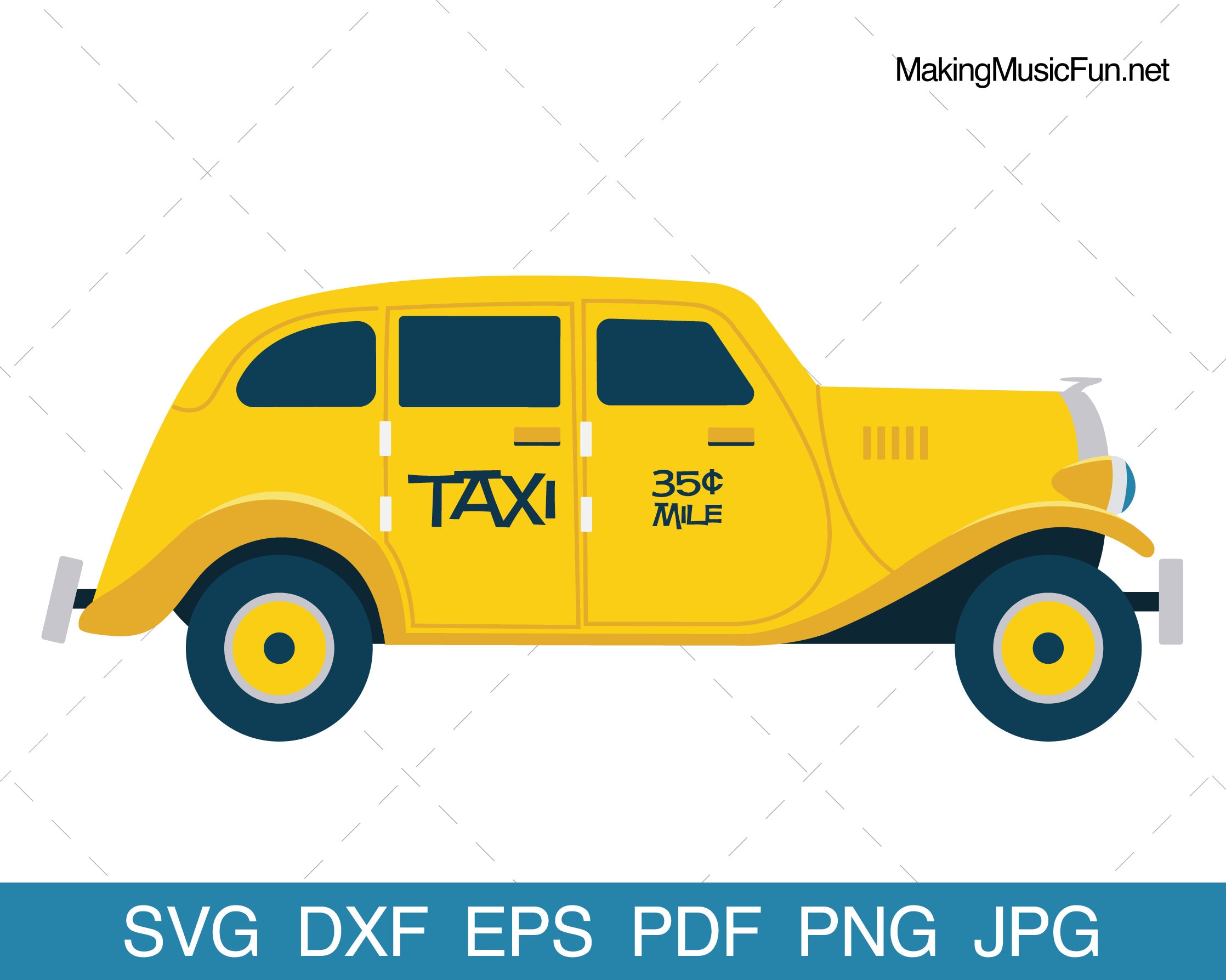 Taxi - Cricut & Silhouette SVG Cut Files. Vintage 1930s Taxi Clip Art ...